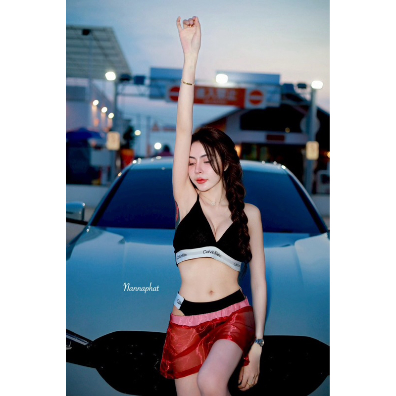 #Nannaphat ลุคสาวสปอร์ต ที่อยากเปียก ใส่เล่นน้ำกันค่า เซ็ท 3 ชิ้น แต่งขอบยางจึ้งๆ | Shopee Thailand