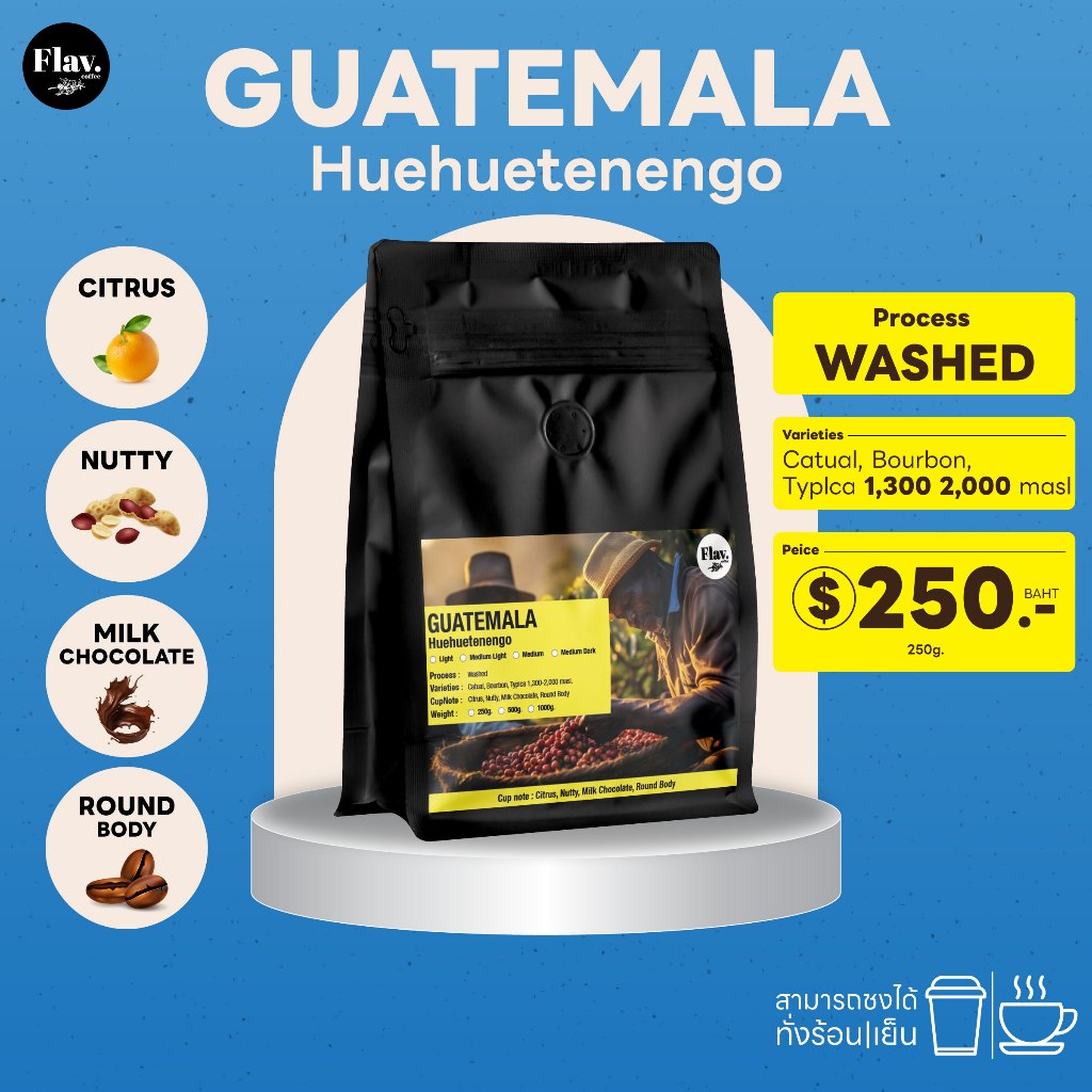 Guatemala SHB EP, Huehuetenango เมล็ดกาแฟกัวเตมาลา คั่วกลาง ขนาด 250 กรัม มีบริการบดฟรี | Shopee ...
