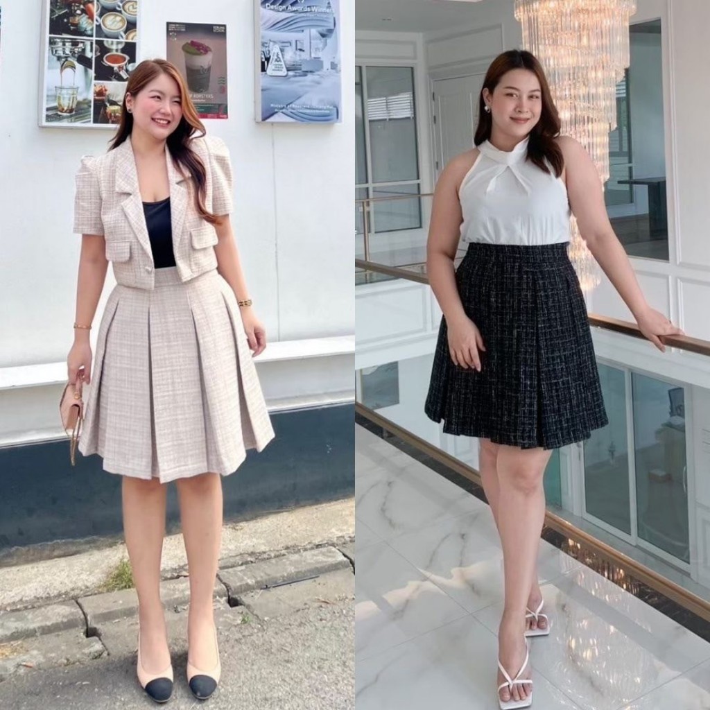 กระโปรงพลีท เอวคอด พรางสะโพก ผ้าทวีต M-10XL รุ่น Jolie | Shopee Thailand