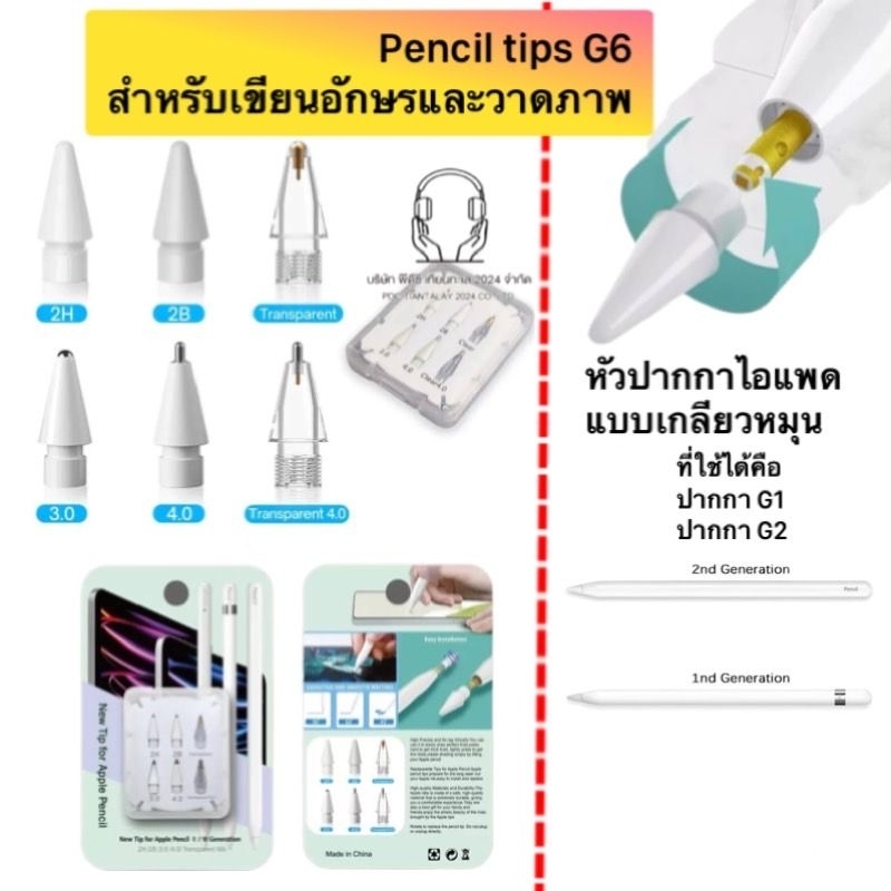 หัวปากกาไอแพด Pencil tips G6 Line for write and draw แบบเกลียวหมุน ...