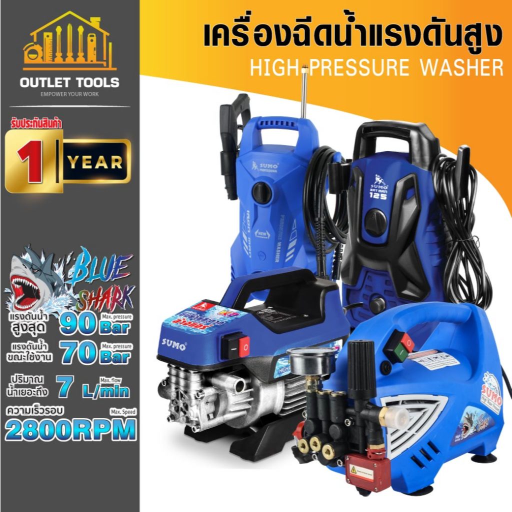 (ประกัน 1ปี) เครื่องอัดฉีดน้ำแรงดันสูง Blue shark / K2 SUMO แรงดันน้ำ ...