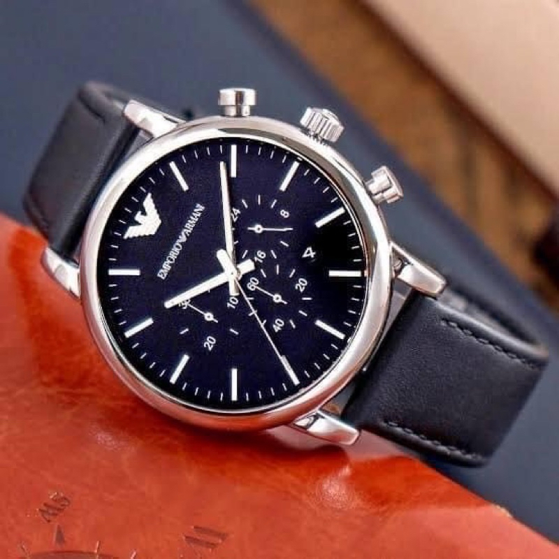 นาฬิกา สายหนังเรียบหรูคลาสสิค Emporio Armani Classic Chronograph Black ...