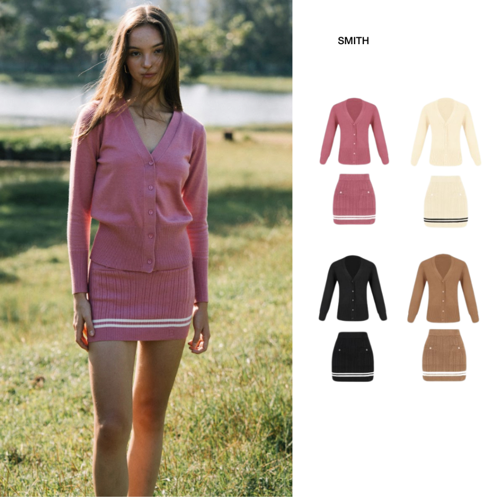 PETCHPLOY - Smith Set เสื้อคาดิแกนและ mini Skirt ผ้าไหมพรมนิ่ม ระบายอากศได้ดี ไม่ร้อน ทรงสวยเก็บ ...