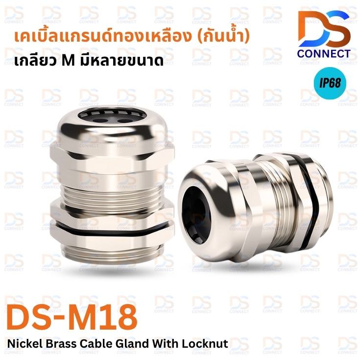 DS-M18 Cable Gland Nickel Brass With Locknut เคเบิลแกรนด์ทองเหลืองชุบ ...