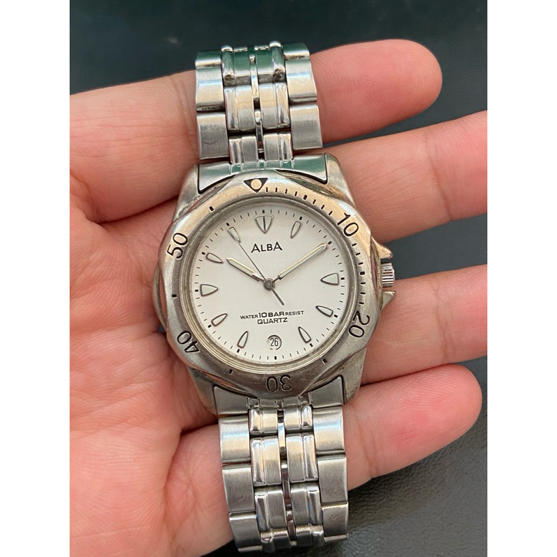 ALBA QUARTZ 10bar หน้าขาว ของแท้ มือสอง สภาพดี | Shopee Thailand