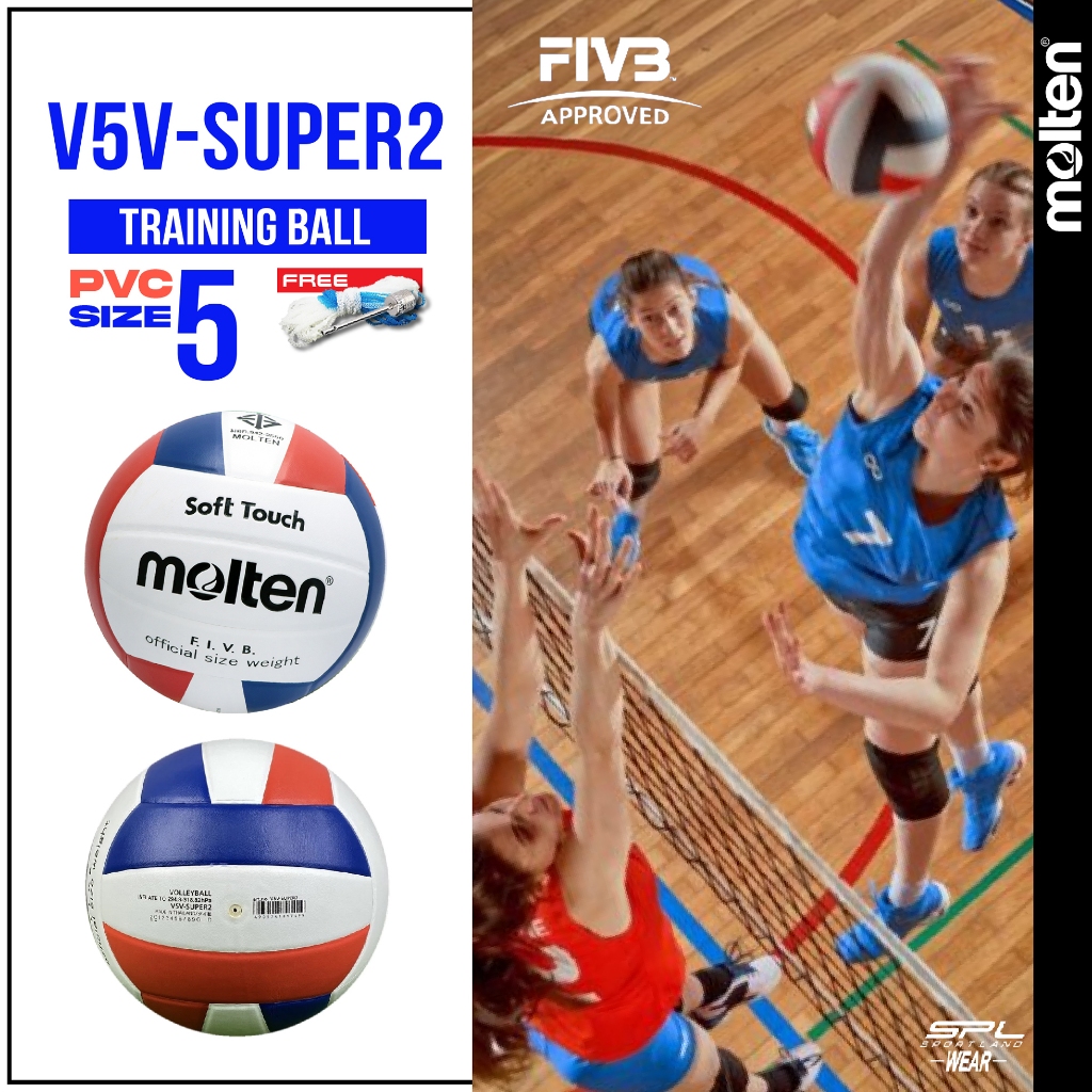 MOLTEN ลูกวอลเลย์ ลูกวอลเลย์บอลหนังVolleyball PVC V5V-Super2 (490) แถม ...