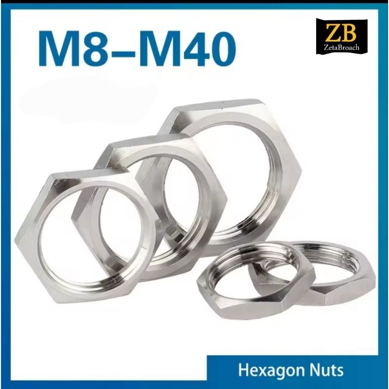 304 Stainless: HEX LOCK NUT : M8-M18 : Pitch 1mm 1.5mm | Shopee Thailand