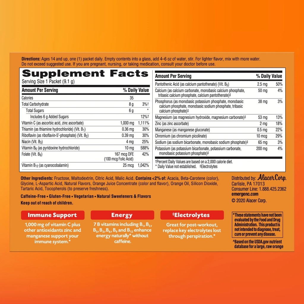 วิตามินซี แบบผง Emergen-C Daily Immune Support Vitamin C Supplement ...