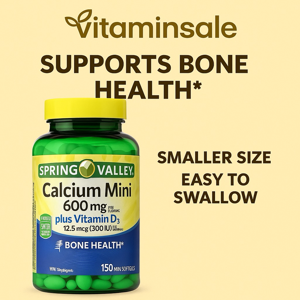 Spring Valley Calcium 600mg + Vitamin D3 150 เม็ด ซอฟเจลเล็ก ทานง่าย ...
