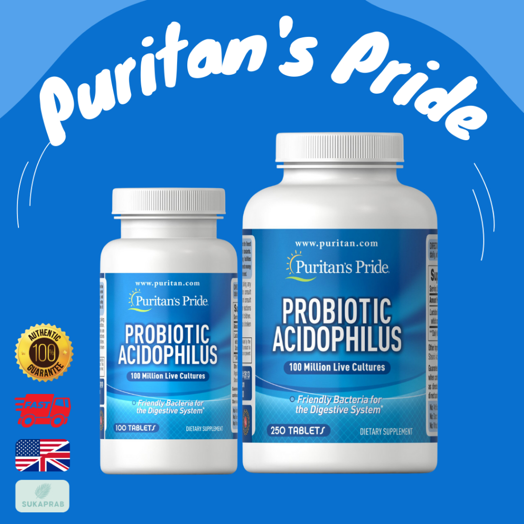 พร้อมส่ง Puritan's Pride Probiotic Acidophilus 100 million 100 Caplets อาหารเสริม | Shopee Thailand