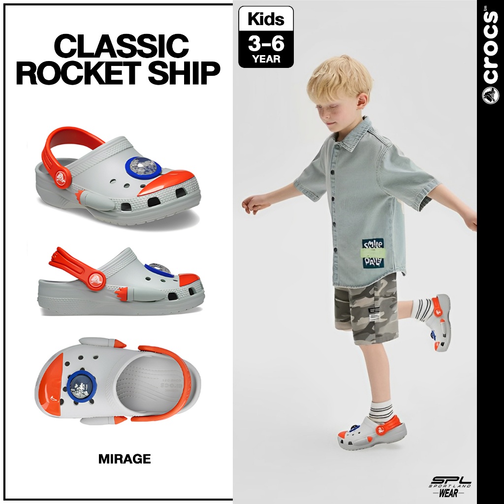 Crocs รองเท้าแตะ สำหรับเด็ก Toddler Classic Rocket Ship Clog 210359-1NM ...