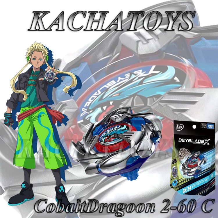 [ของแท้พร้อมส่ง] Takara Tomy Beyblade X BX-34 Starter Cobalt Dragoon 2-60C มาพร้อมที่ชู๊ต Lot ...
