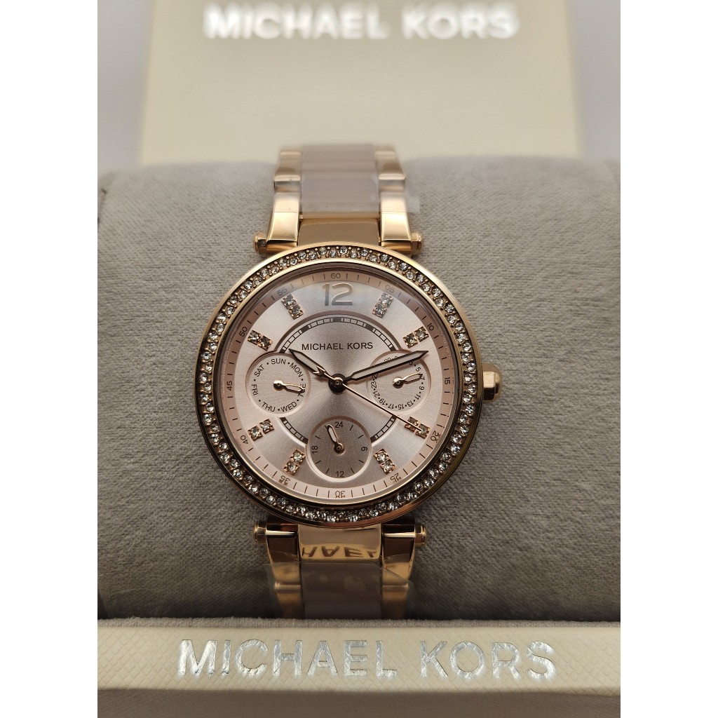 MICHAEL KORS Parker Pink Dial Two Tone Steel Strap Watch - MK6110 ...