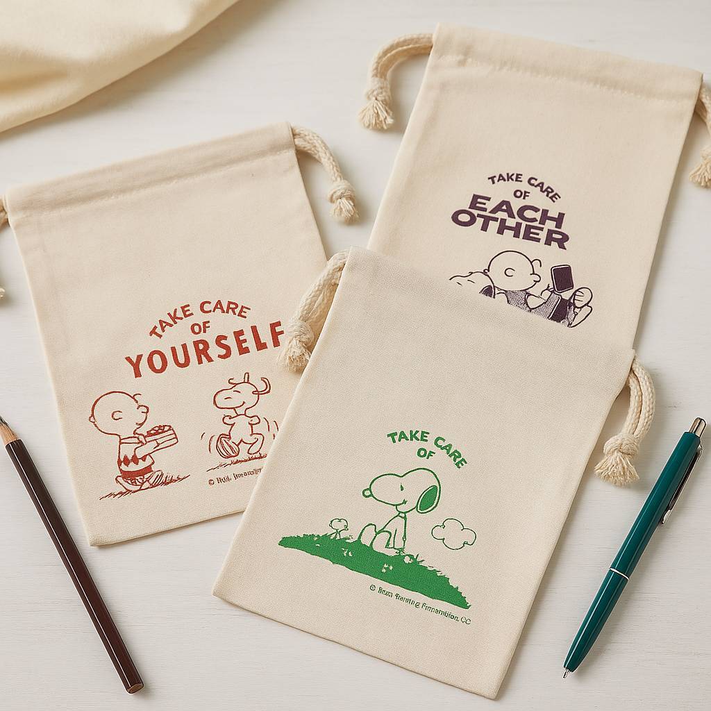 ถุงผ้าหูรูดลาย Snoopy “Take Care Series” | Shopee Thailand