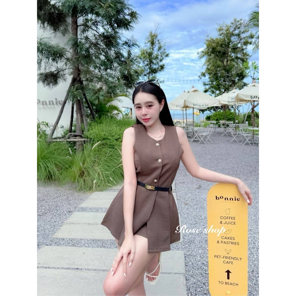 Phapassz - ชุดเชต 3ชิ้น กางเกง เสื้อแขนเว้า มาพร้อมเข็มขัดสุดหรู กระดุมหน้าใช้ได้ ดีเทลเกร๋ใส่ ...