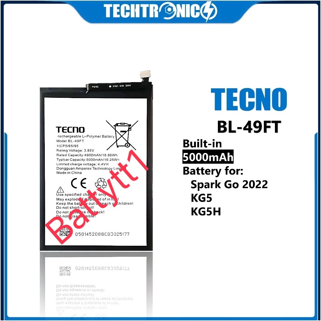 แบตเตอรี่ Tecno Spark Go 2022 KG5 Gk5H BL-49FT 5000mAh ส่งจากไทย ...