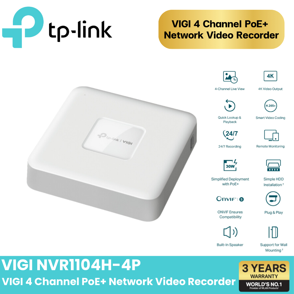 TP-LINK VIGI NVR1104H-4P VIGI 4 Channel PoE+ Network Video Recorder เครื่องบันทึก 4 ช่อง POE ...