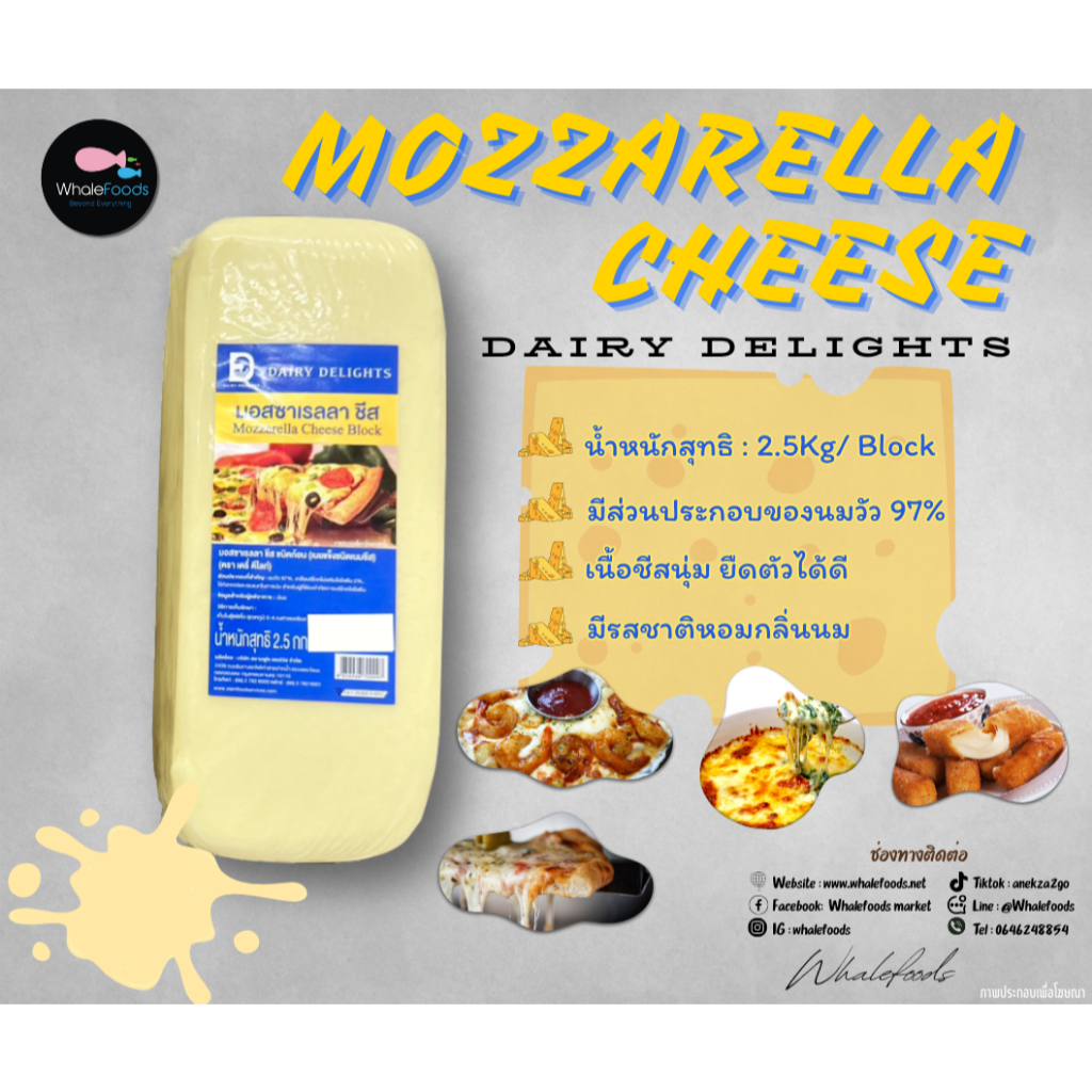 MOZZARELLA CHEESE BLOCK 2.5Kg./pc. มอสซาเรลลาชีส ชนิดก้อน ตรา เดรี่ ดี ...