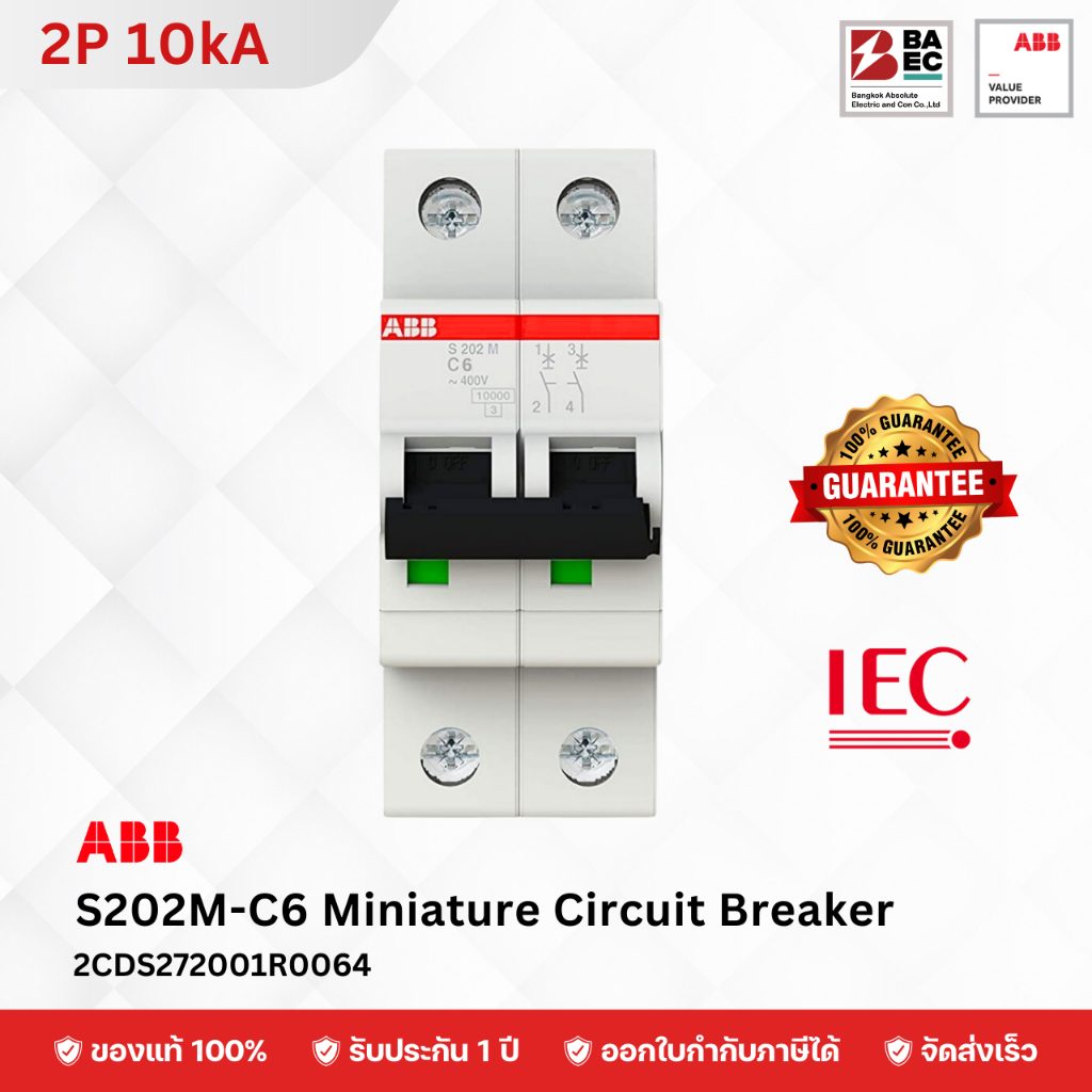 ABB S202M-C6 เซอร์กิตเบรกเกอร์ 6 Amp 2P 10KA | Shopee Thailand