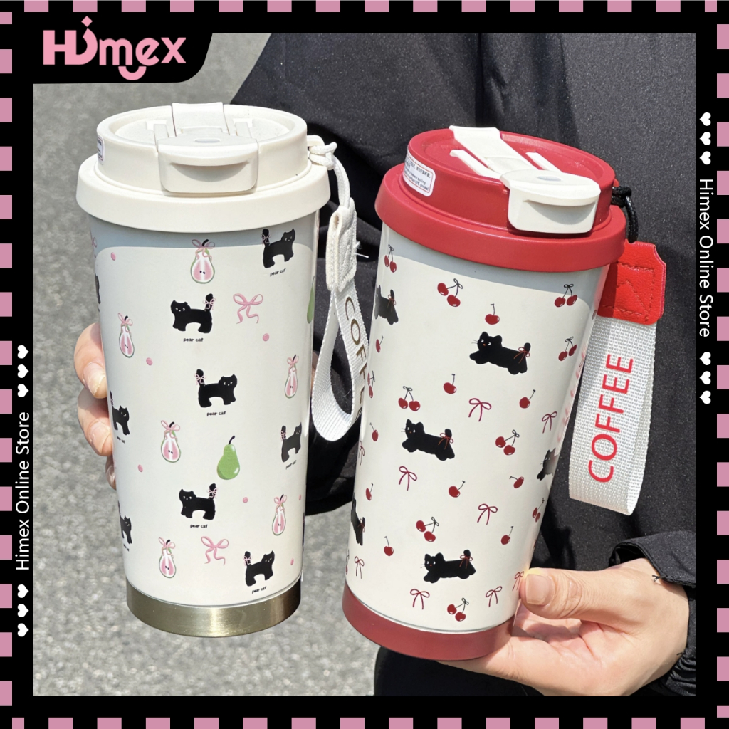 Himex แก้วเก็บความเย็น น่ารัก สแตนเลส ขนาด 500ml จับถือได้สะดวก แก้วน้ำเก็บอุณหภูมิเปิดดื่ม ...