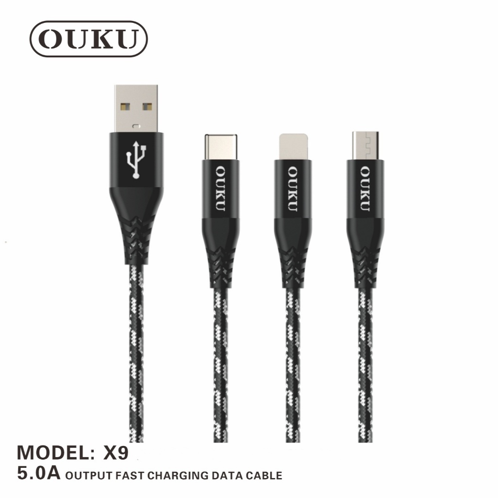 สายชาร์จ OUKU X9 Data Cable สายชาร์จสำหรับ iOS/Micro/Type-C จ่ายไฟ 5.0A ...