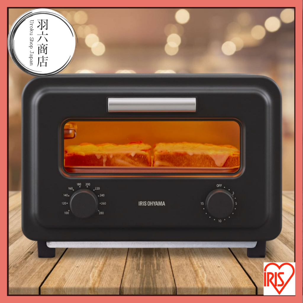 Iris Ohyama Toaster Oven 2 Slice 1000W Adjustable 3 Levels Temperature Tray Black, Steam High ...