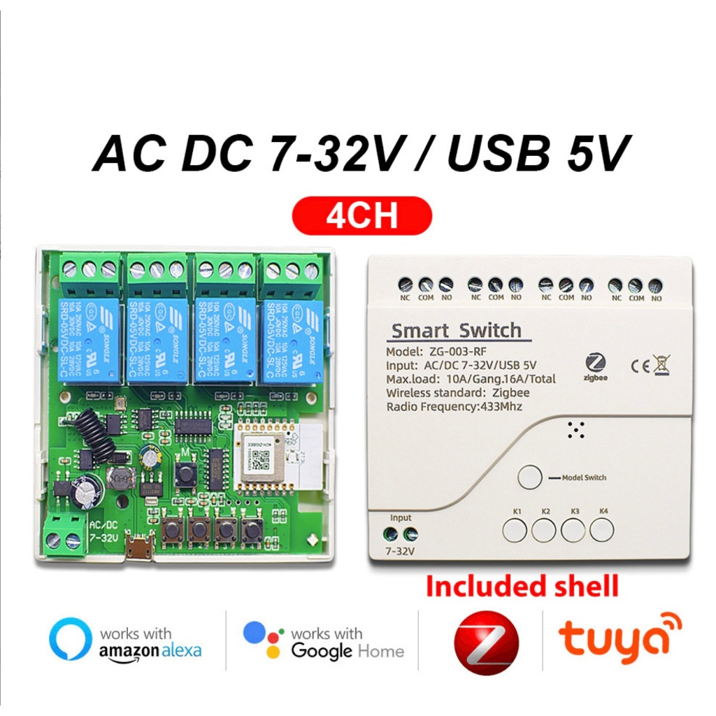 Tuya สมาร์ท AC220V 85-250V , DC 7-32V 1CH 2CH 4CH สมาร์ท WiFi รีโมท ...