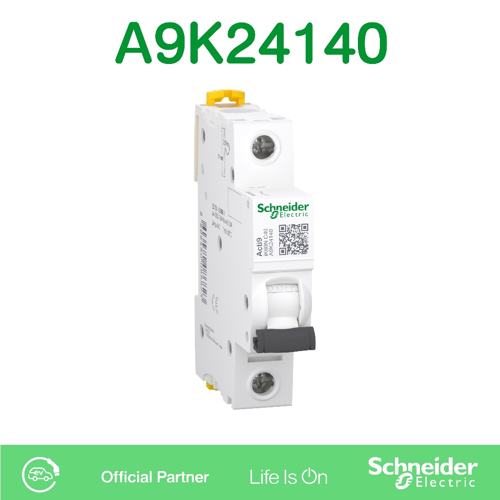 Schneider เซอร์กิตเบรกเกอร์ MCB 1Pole 40A 6kA C-Curve - รุ่น Acti9 iK60N รหัส A9K24140 ...