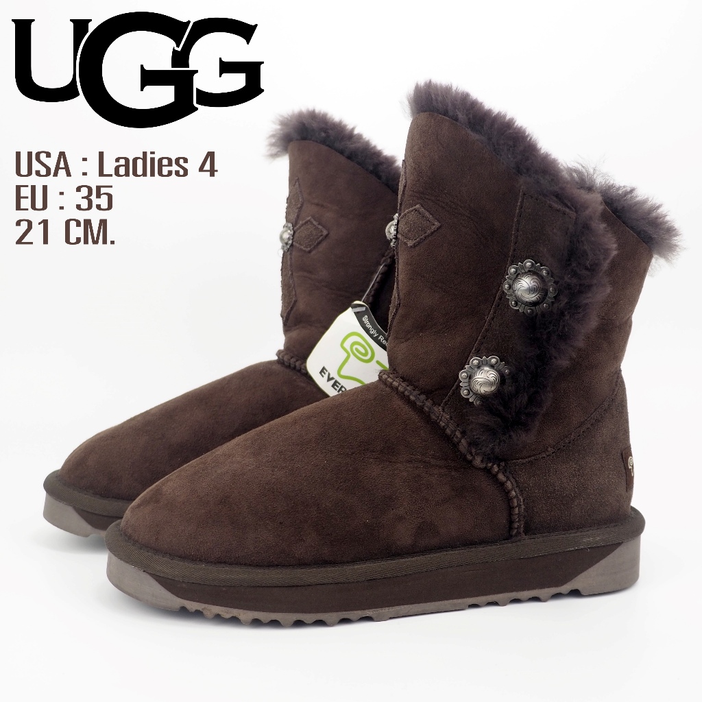 รองเท้าบูทหนังแกะ UGG eversheepskin Bailey Mini Winter Boots เบอร์ EU 35 21 cm. สี Dark Brown ...