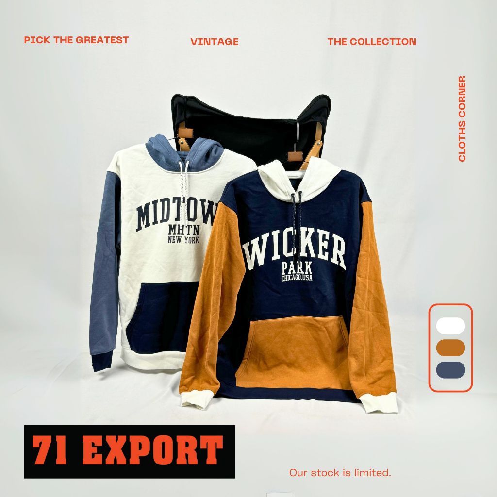 71EXPORT เสื้อกันหนาวฮู้ดดี้ทูโทน สไตล์วินเทจเกาหลี มีให้เลือกสองสี ...