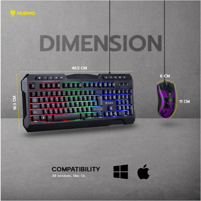GAMING NUBWO NKM-634 Keyboard & Mouse Wired Combo Set USB ชุดคีย์บอร์ด+เมาส์ มีไฟ NKM634 ...
