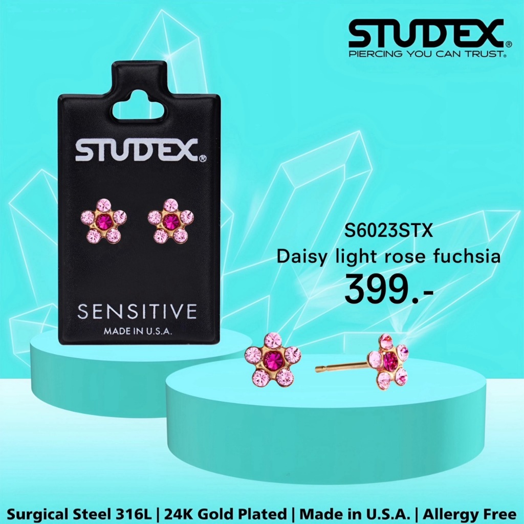 STUDEX S6023STX ต่างหูแฟชั่นสำหรับหูแพ้ง่าย เคลือบทอง 24K DAISY LIGHT ...