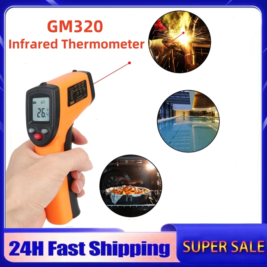 GM320 เครื่องวัดอุณหภูมิอินฟราเรดแบบดิจิตอลแบบไม่สัมผัสเลเซอร์ - 50~400 ...