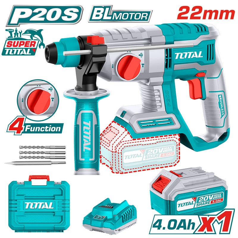 TOTAL สว่านโรตารี่ ไร้สาย 3 ระบบ 22 มม. แบตเตอรี่ 20V รุ่น TRHLI202081 ...