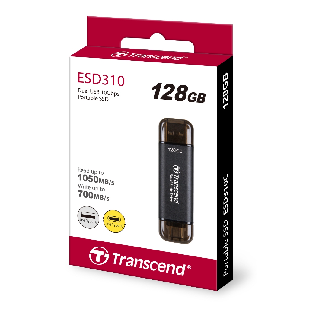 EXT SSD TRANSCEND 128GB/256GB/512GB/1TB BLACK (ESD310C) USB 3.2 / USB ...