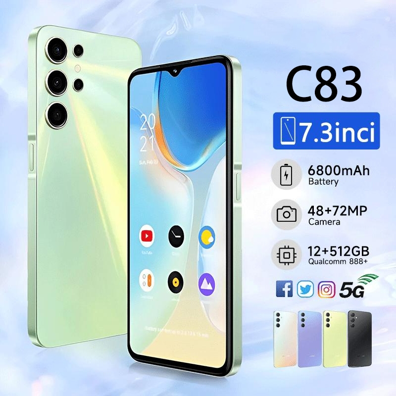 โทรศัพท์ C83 แรม12GB รอม512GB รองรับ 2 ซิมการ์ด รองรับแอพธนาคาร แถมฟรีอุปกรณ์ครบชุด 7.3 inch ...