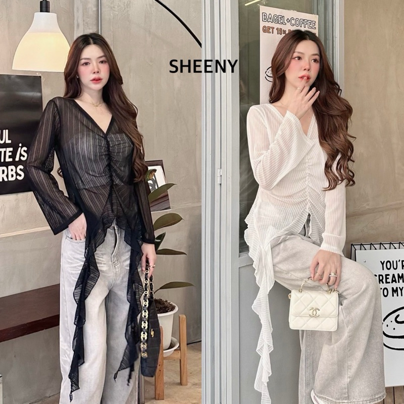 เสื้อลูกไม้แขนยาวคอวี SHEENY | Shopee Thailand