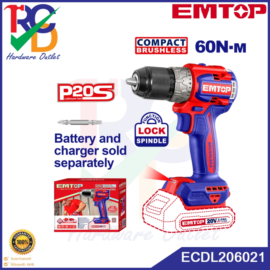 EMTOPสว่านกระแทกไร้สาย 3ระบบ แบรนระดับโลก รุ่น ECDL206021 บัสเลสมอเตอร์ (ไม่รวมแบต) | Shopee ...