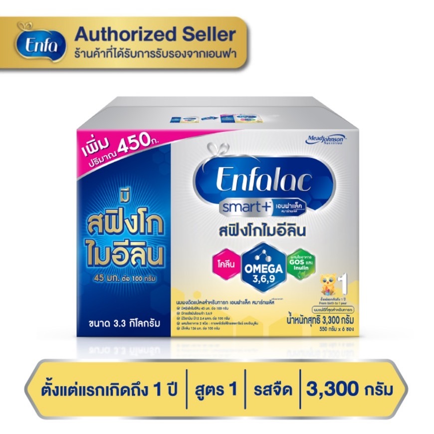 นมเอนฟาแล็ค สมาร์ทพลัส นมสูตร 1 นมผงเด็ก ขนาด 3300 กรัม Enfalac Smart+ ...