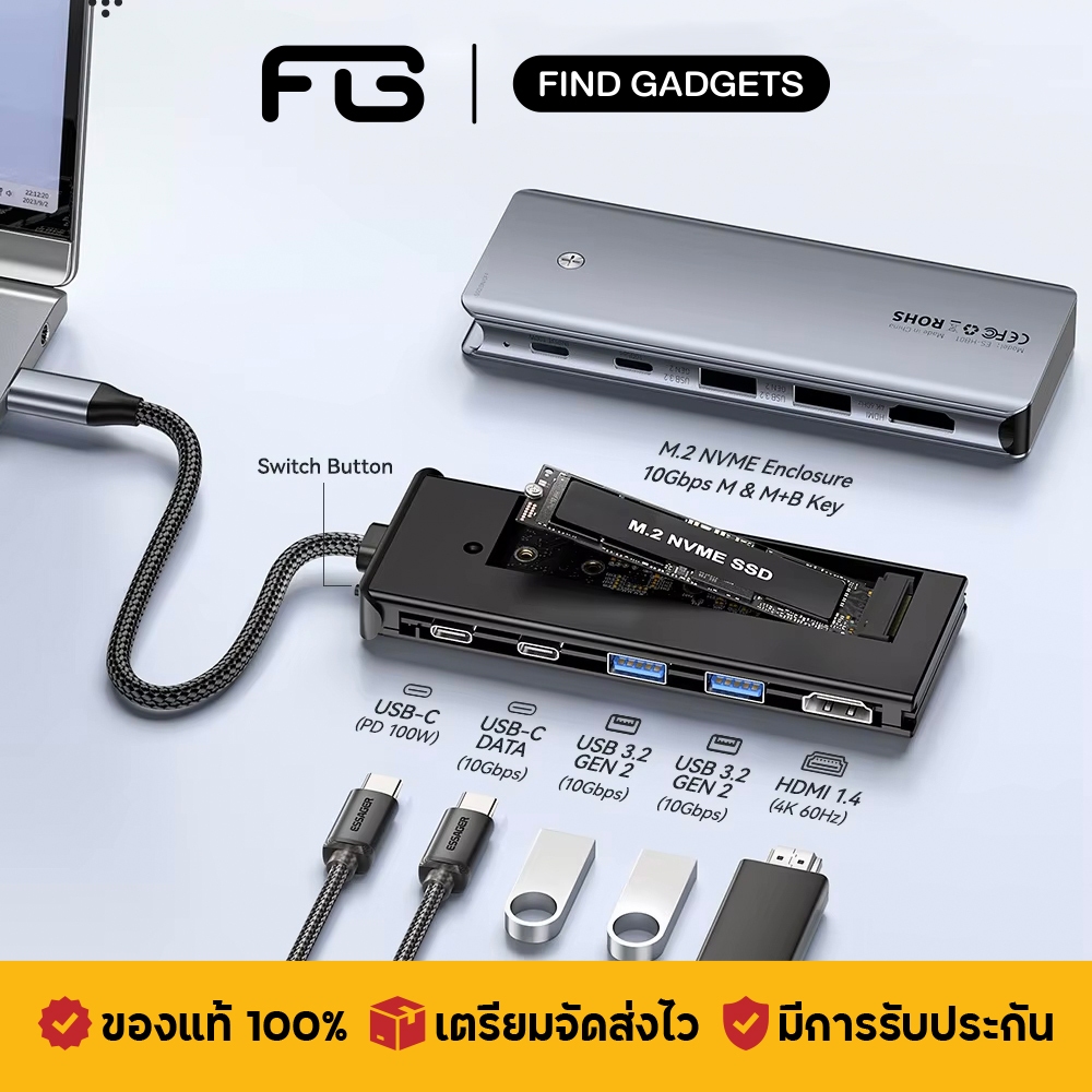 Essager 6/7-in-1 Docking Station ฮับตัวแปลง TYPE-C to USB HDMI SD/FT ...