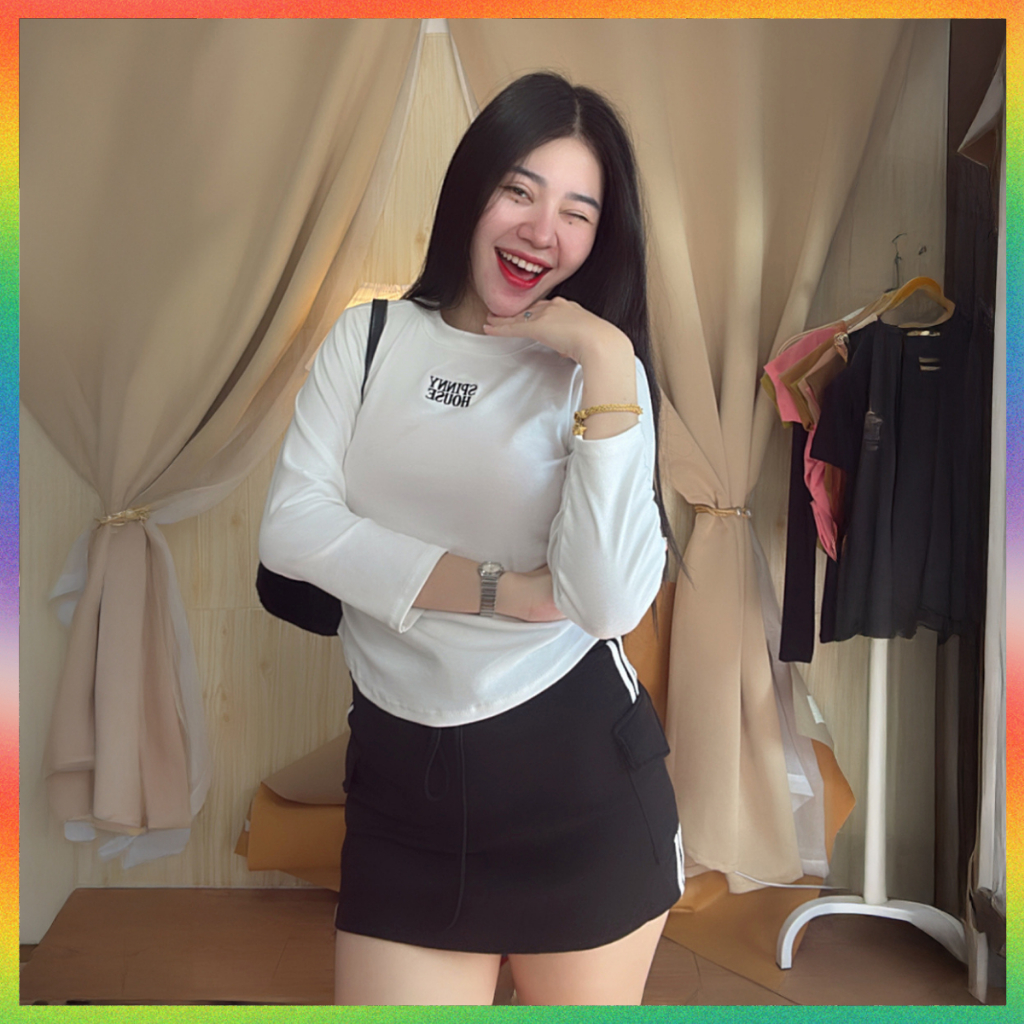 🌈MesubShop🌈เสื้อแขนยาว แต่งจับจีบย่นข้าง ปักโลโก้น่ารัก ทรงสวย ใส่แล้วดูเพรียว ใส่กันแดดกันลม ...