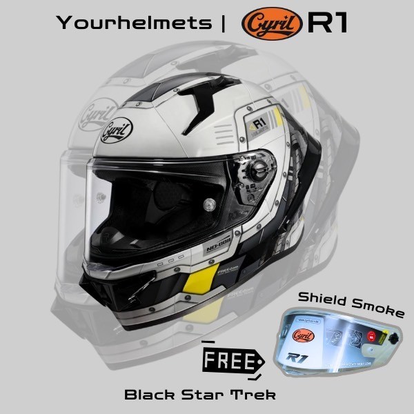 แถมฟรี!!! ชิลด์SMOKE - หมวกกันน็อค Cyril R1 รุ่น Black Star Trek # ...