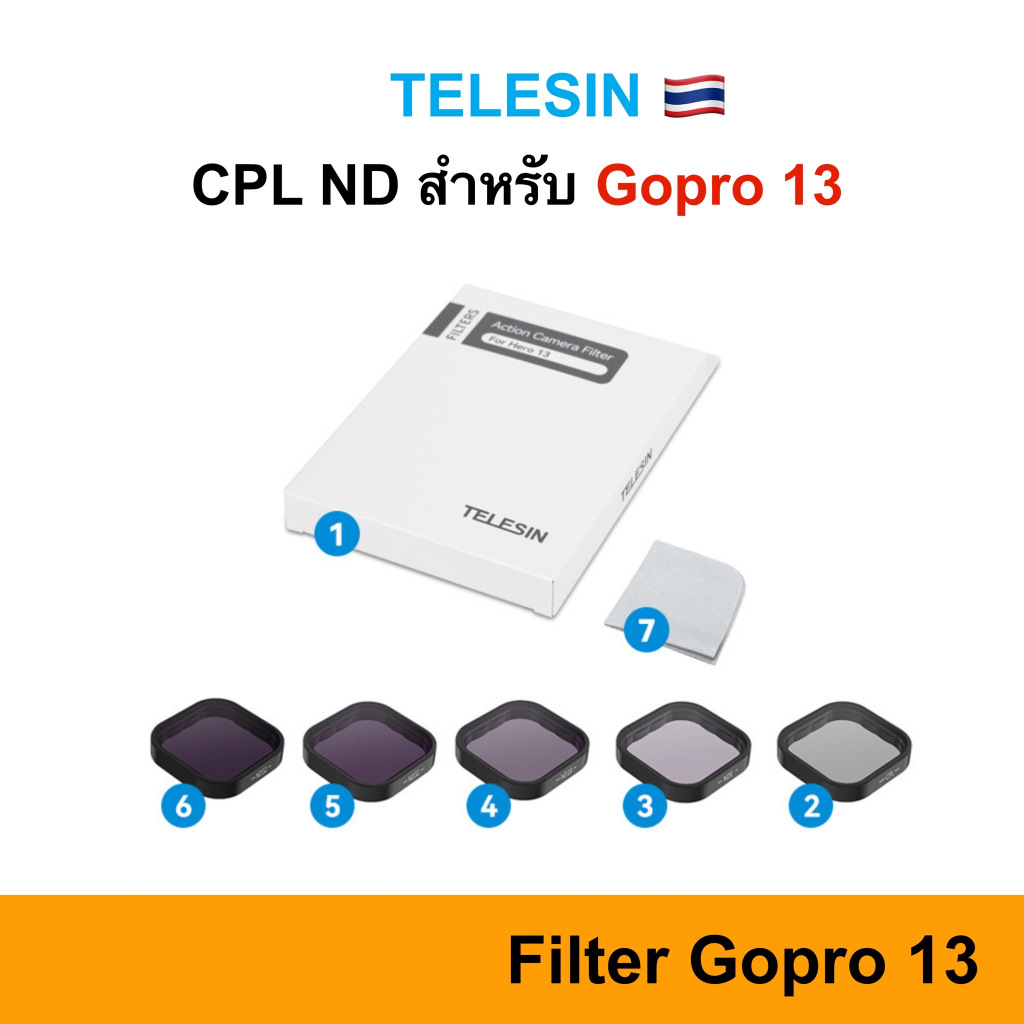 🇹🇭 TELESIN ฟิลเตอร์ Filter GoPro 13 ( ND8 ND16 ND32 CPL 4Pack Set ) ชุด ...