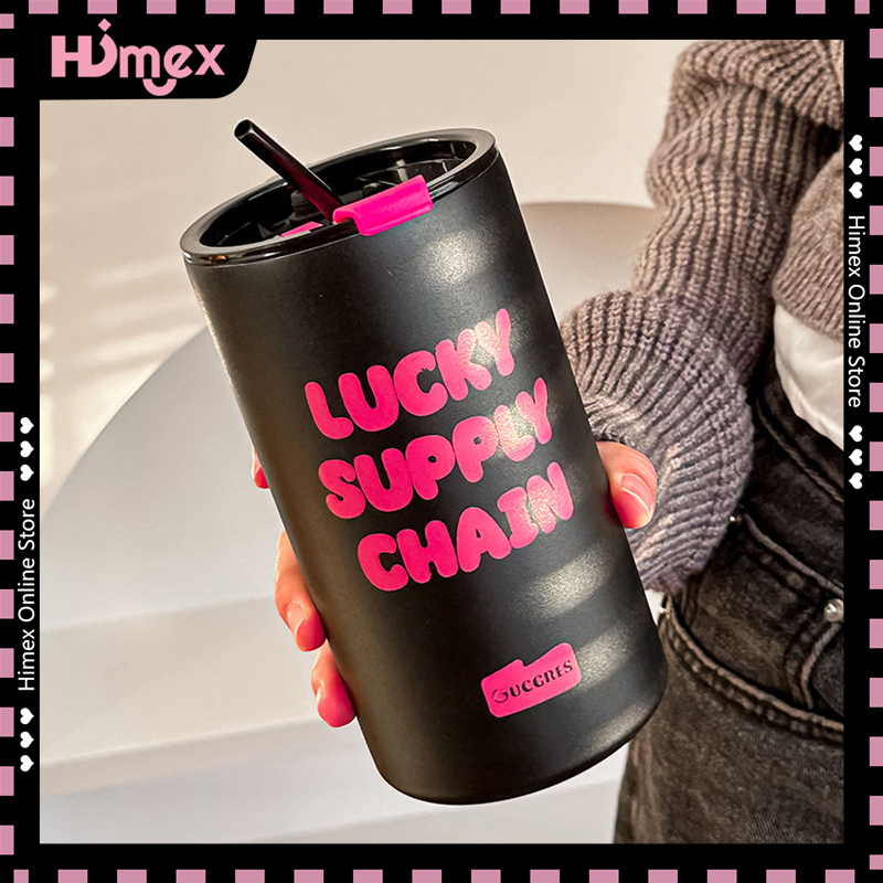 Himex ขวดน้ำเก็บความเย็น แก้วเก็บความเย็น สเตนเลส พร้อมหลอดดูด 600ml แก้วกาแฟ | Shopee Thailand