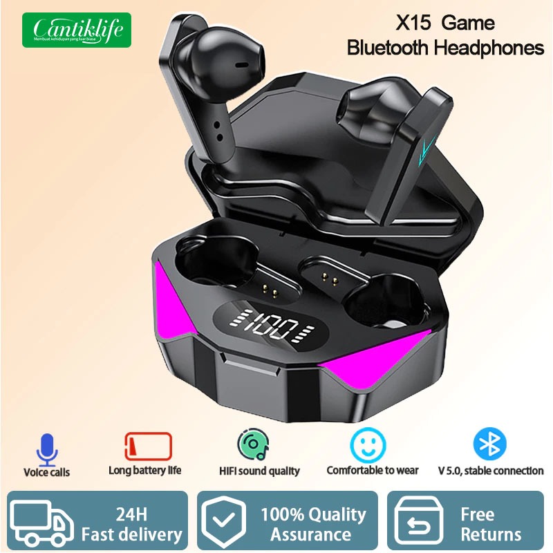 Cantiklife ใหม่ TWS X15 หูฟังสเตอริโอไร้สาย บลูทูธ 5.3 พร้อมไมโครโฟน ...