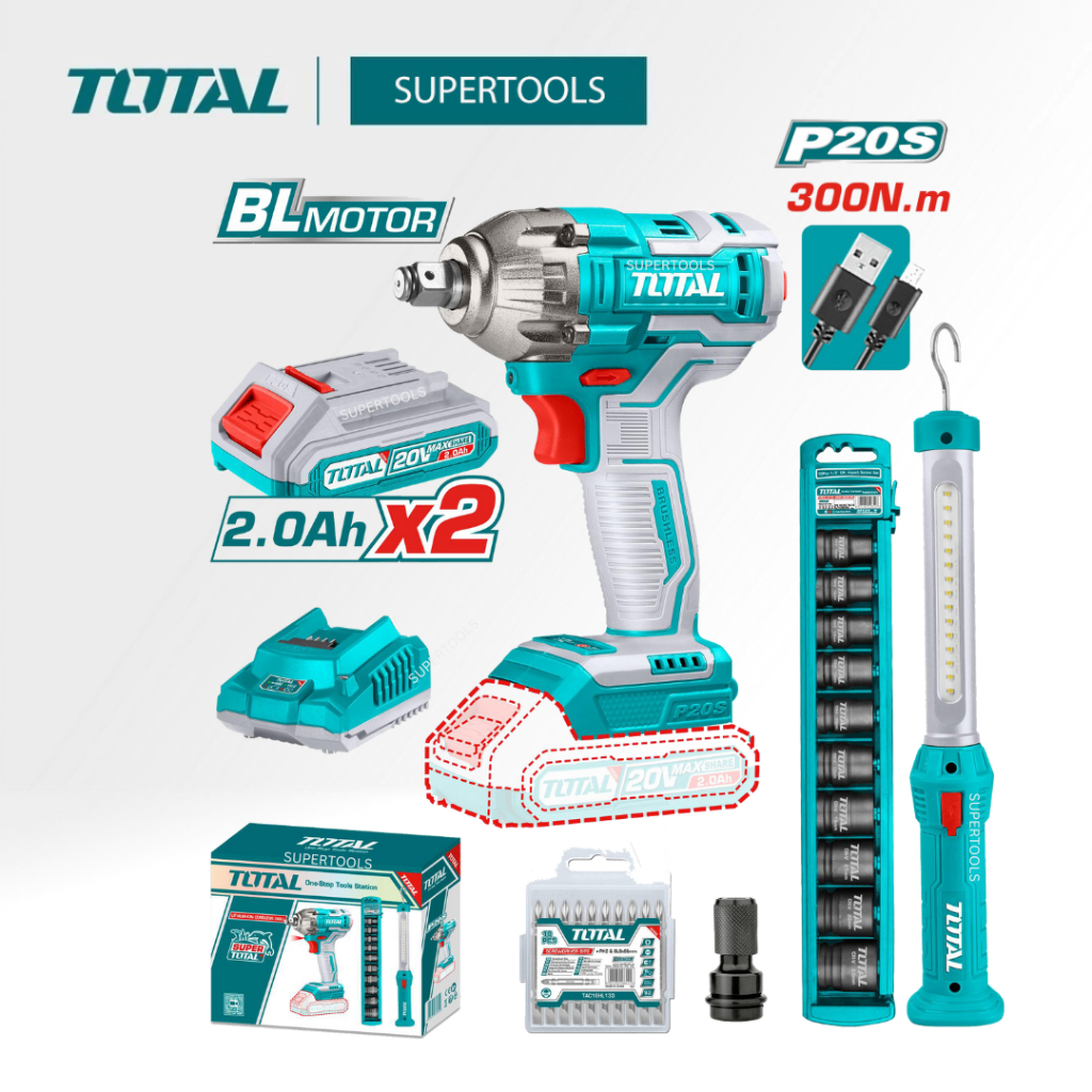 TOTAL COMBO SET 29 บล็อกไฟฟ้าไร้สาย+โคมไฟLED+ลูกบล็อก10ชิ้น รุ่น ...