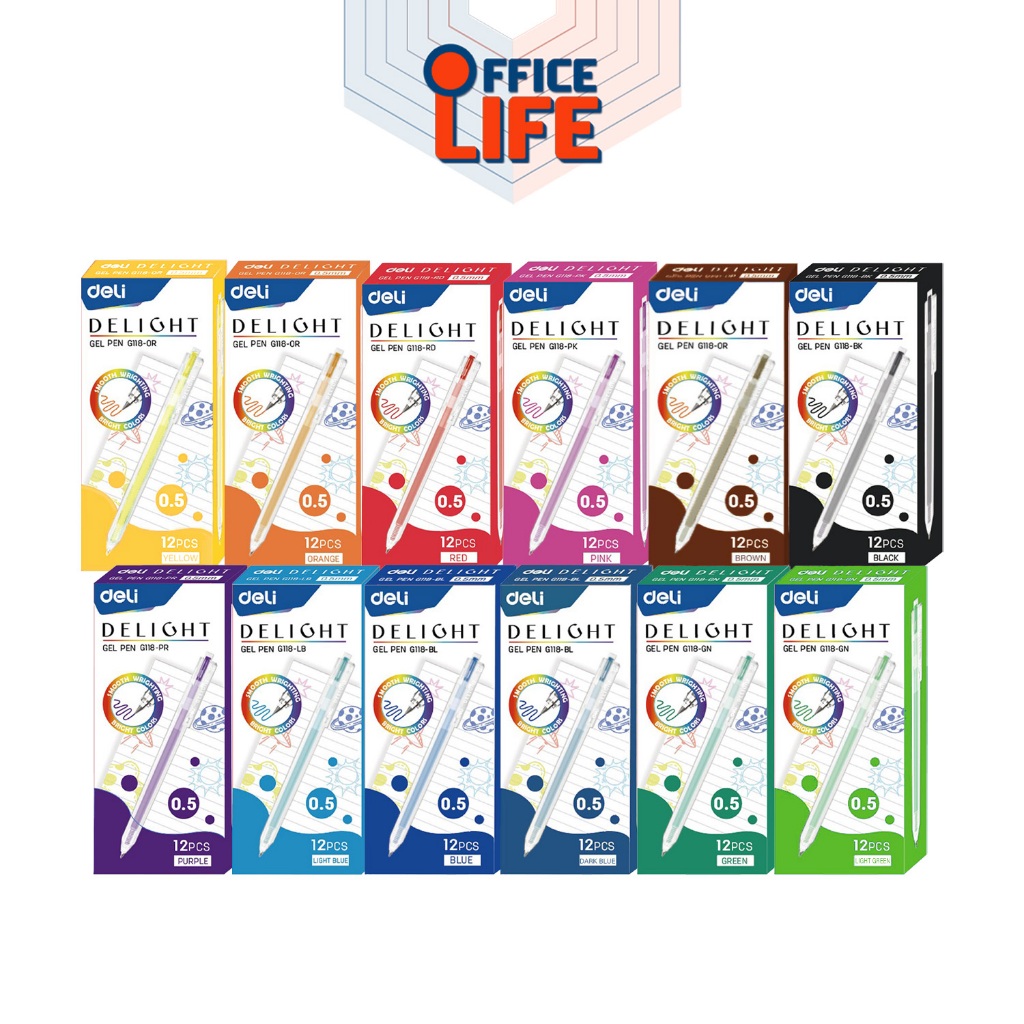 Deli เดลิ ปากกา ปากกาสีตามด้าม 12 สี รุ่น G-118 ขนาดหัว 0.5mm ( 12 ด้าม ...