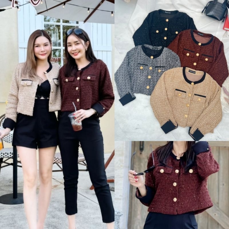 เสื้อเบลเซอร์ผ้าทอ 10 กระดุม (ป้ายWeena shop) #วน57 | Shopee Thailand