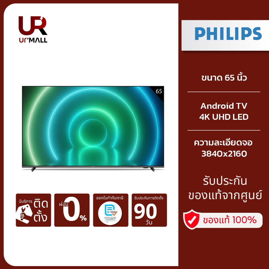 PHILIPS Android TV 4K UHD LED ขนาด 65 นิ้ว รุ่น 65PUT7906/67 ความ ...