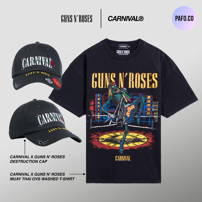 ของแท้พร้อมส่ง! CARNIVAL® x Guns N' Roses Part 2 “MUAY THAI” OVS WASHED T-SHIRT & DESTRUCTION ...